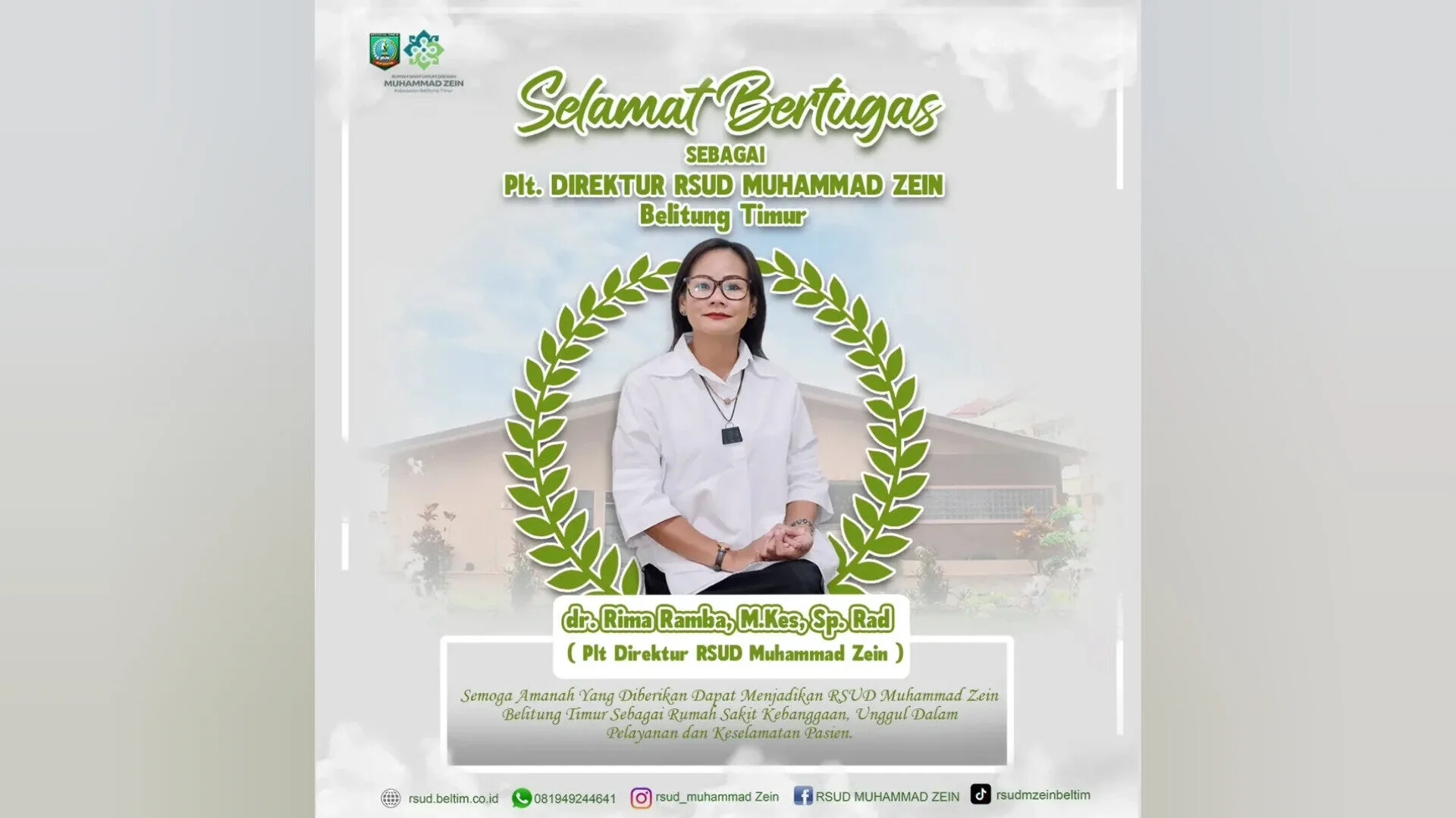 dr. Rima Ramba MKes SpRad Resmi Menjabat Plt Direktur RSUD Muhammad ...
